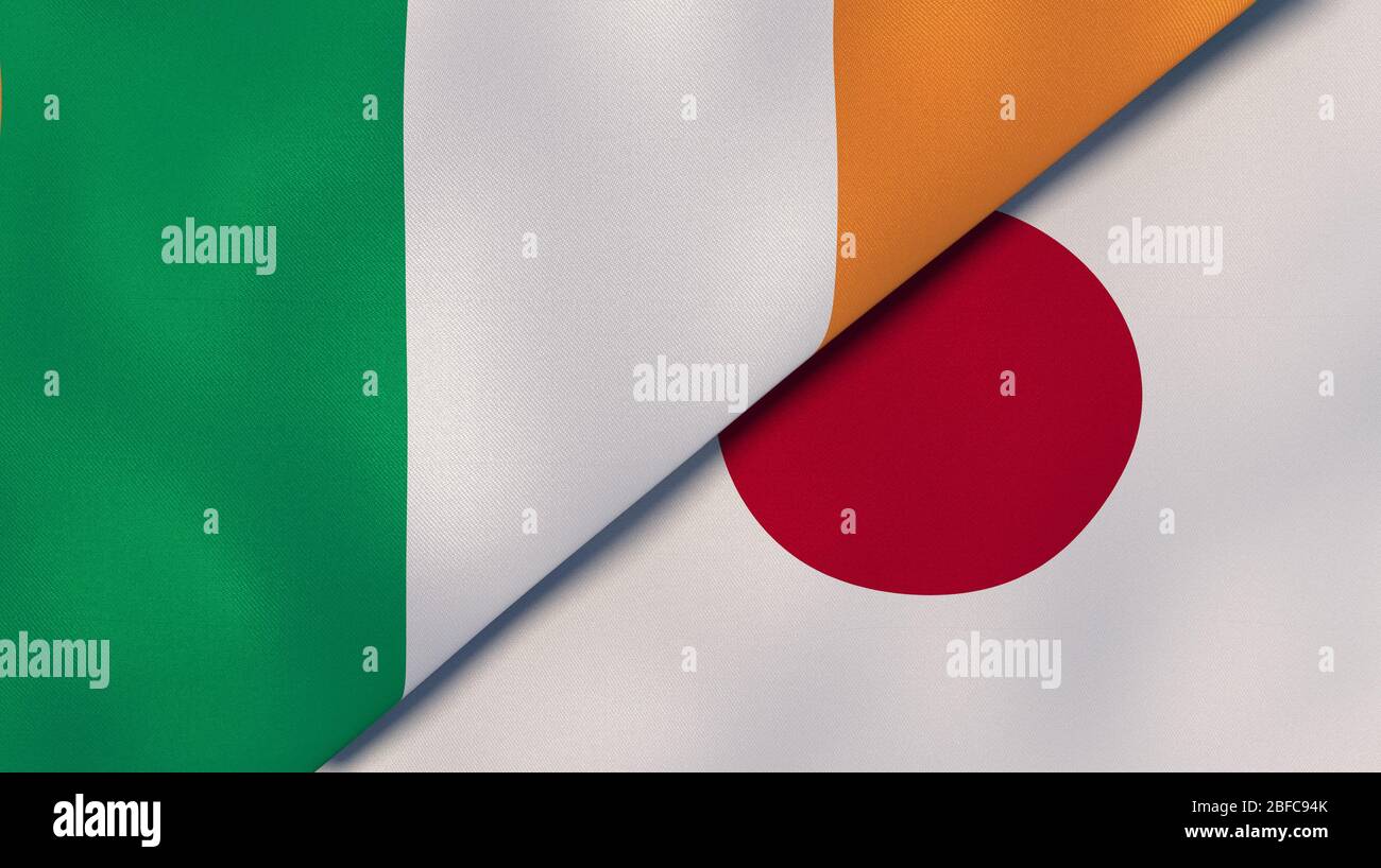 Two states flags of Ireland and Japan. High quality business background ...