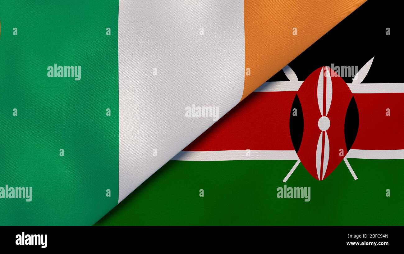 Two states flags of Ireland and Kenya. High quality business background ...