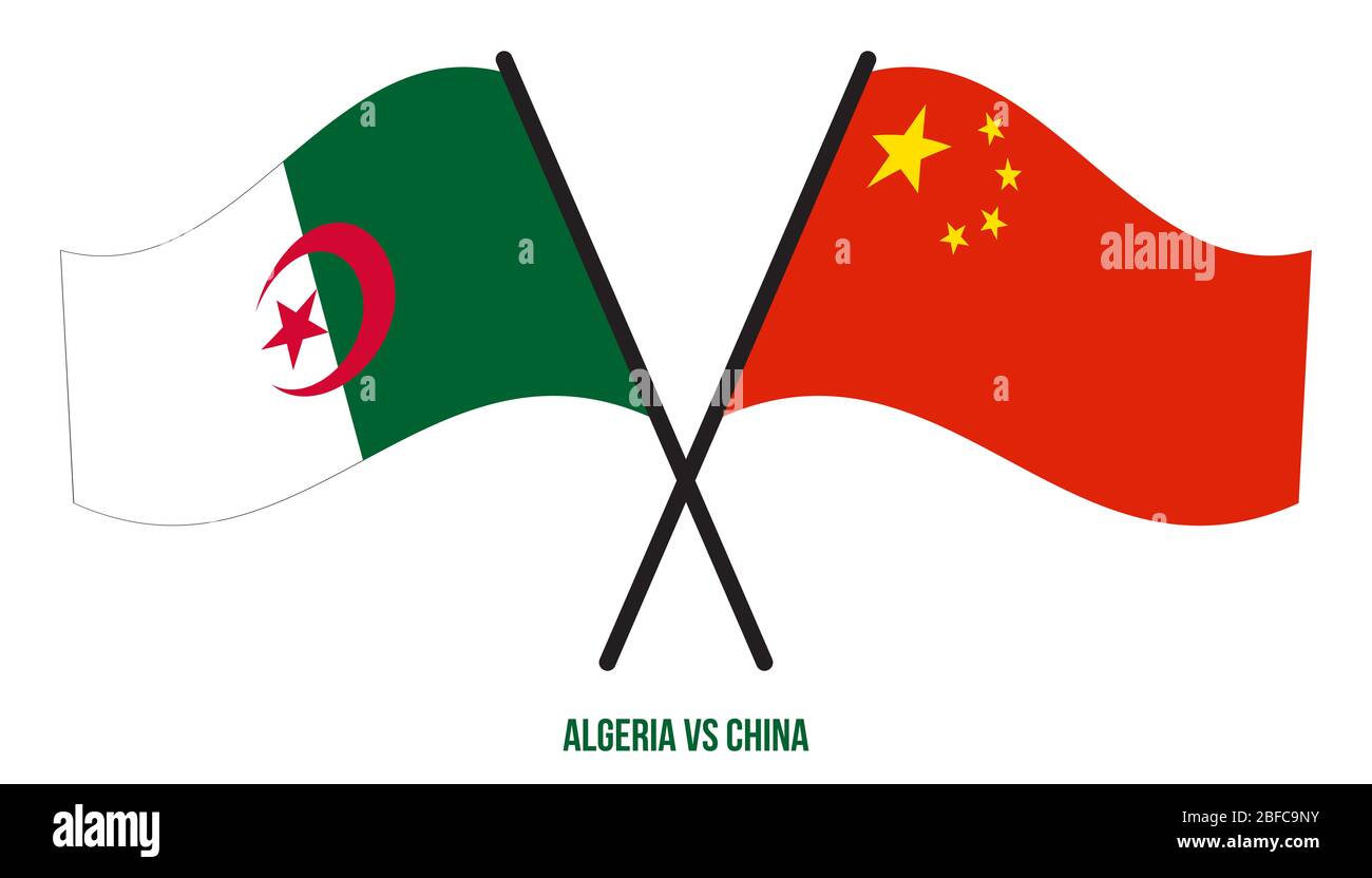 Algeria and China Flags Crossed And Waving Flat Style. Official ...