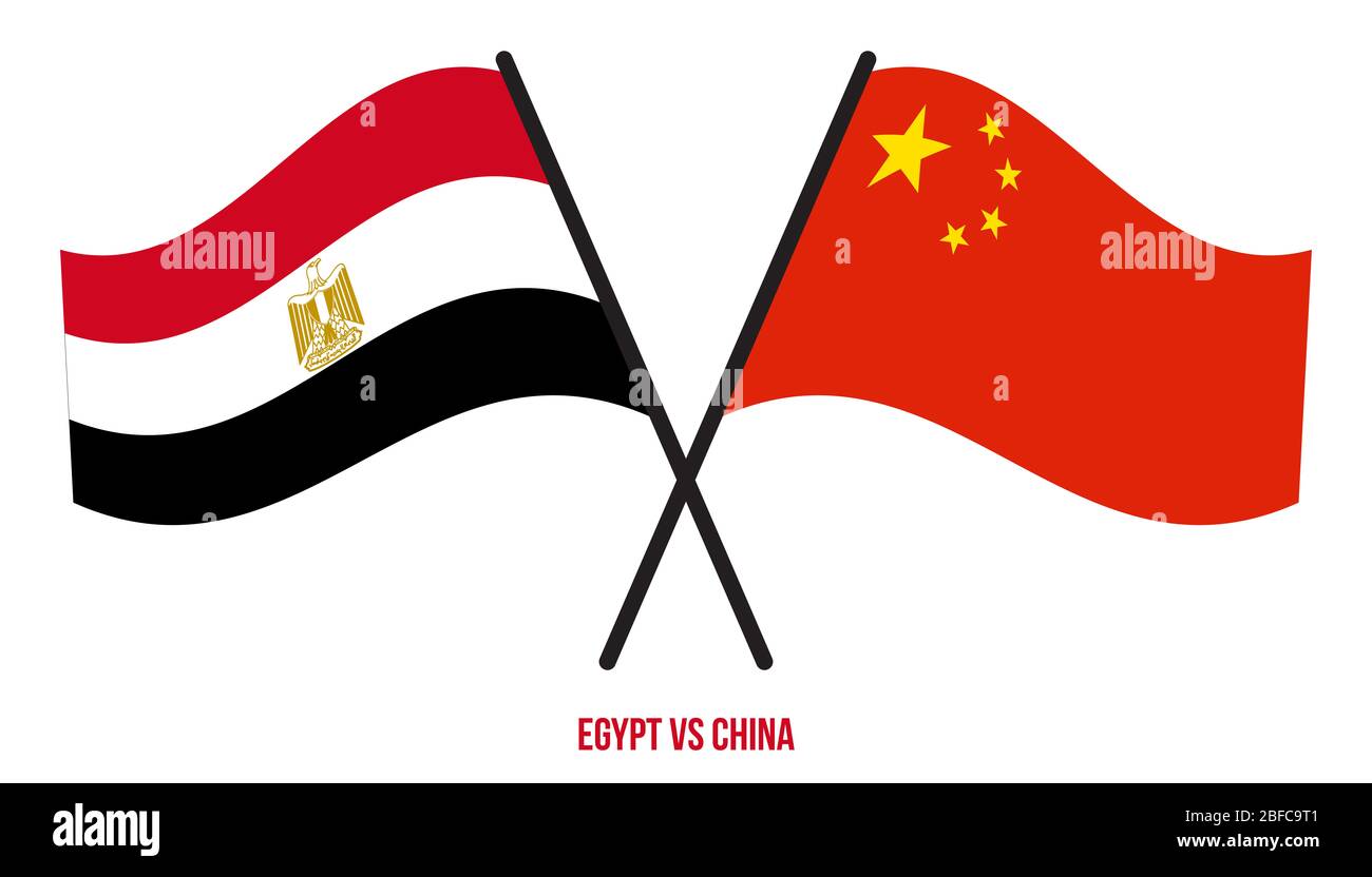 Egypt and China Flags Crossed And Waving Flat Style. Official ...