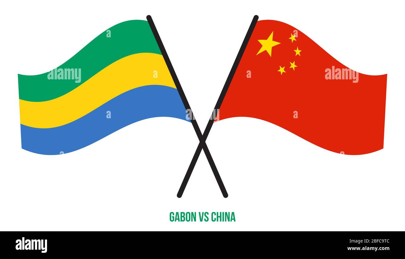 Gabon and China Flags Crossed And Waving Flat Style. Official ...
