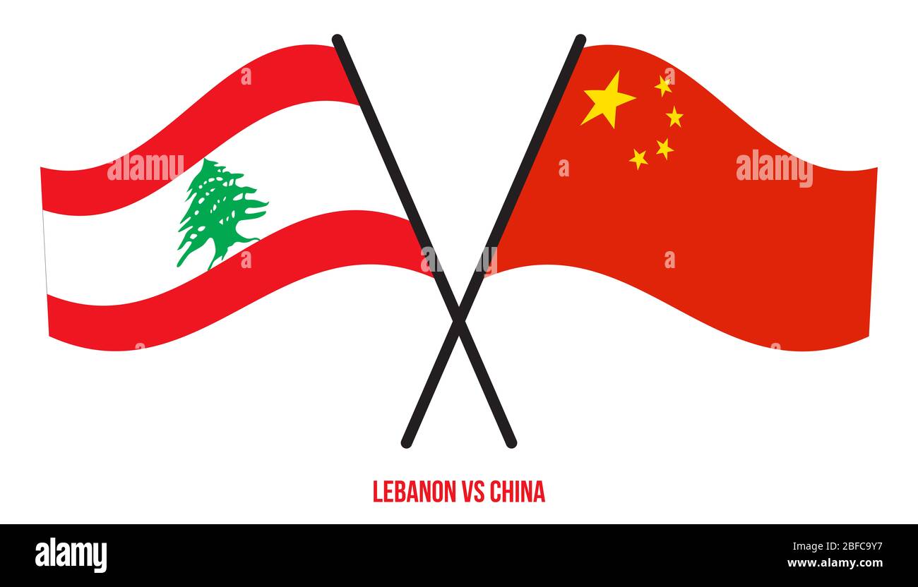 Lebanon and China Flags Crossed And Waving Flat Style. Official ...