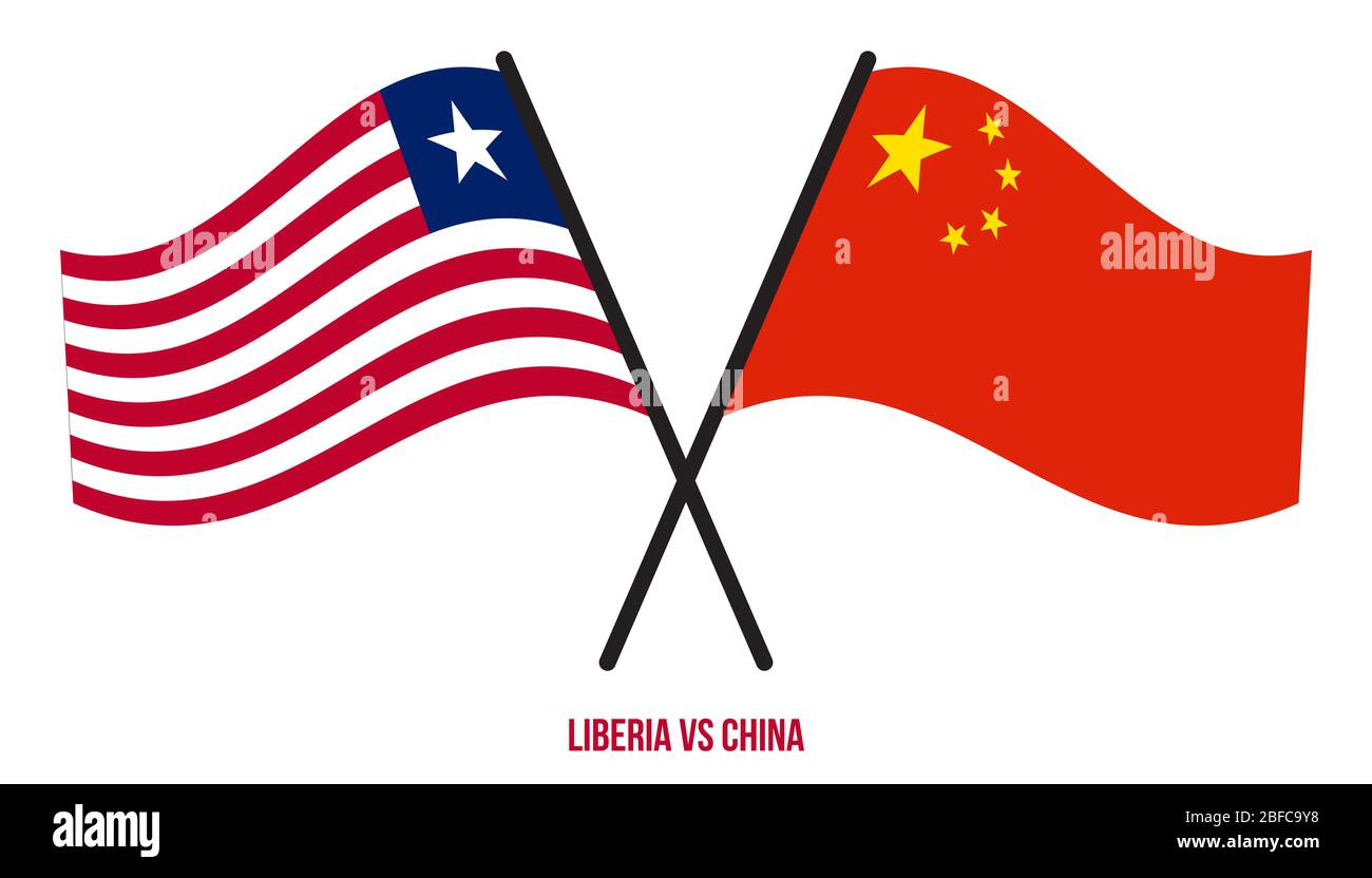 Liberia and China Flags Crossed And Waving Flat Style. Official ...