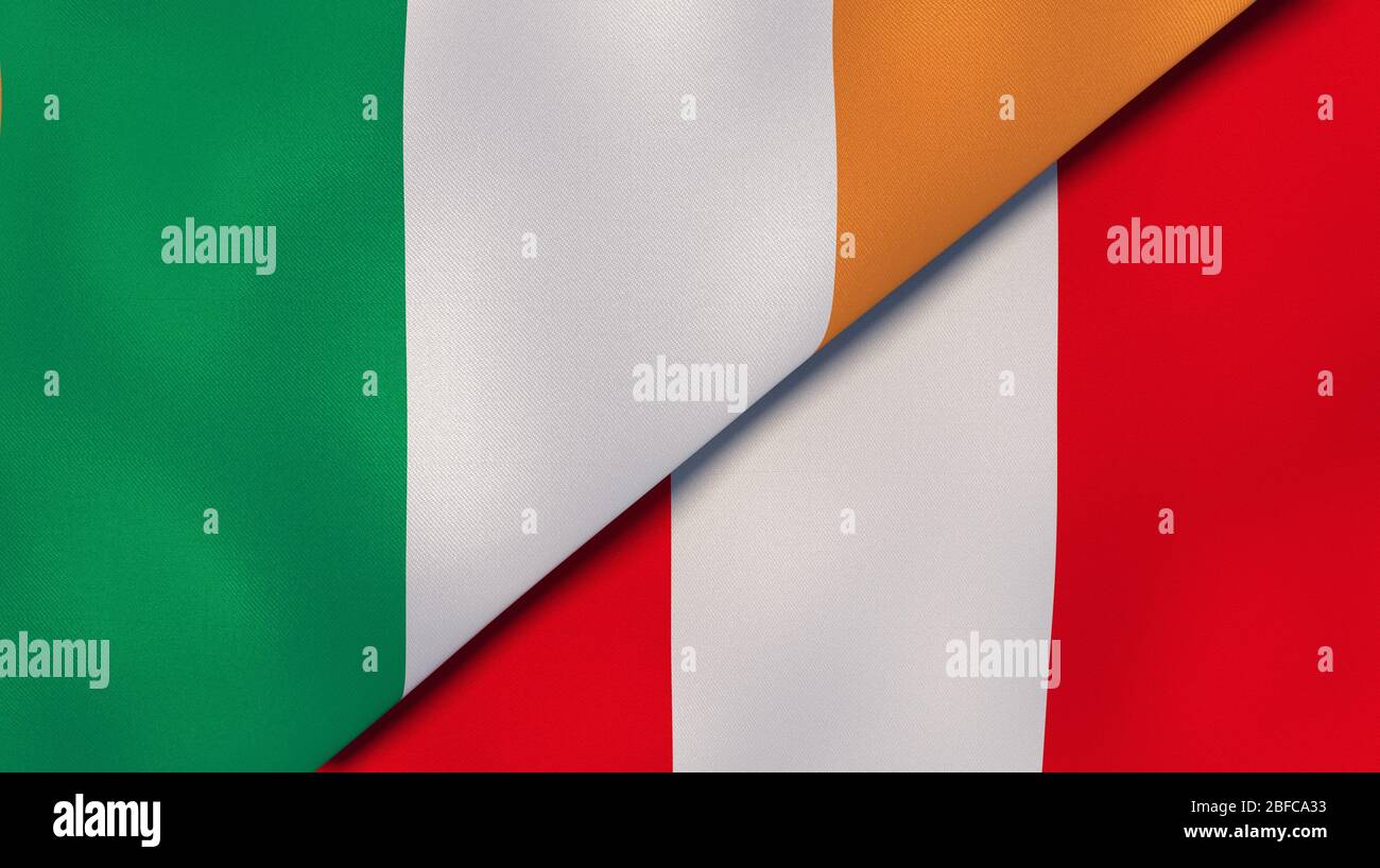 Two states flags of Ireland and Peru. High quality business background ...