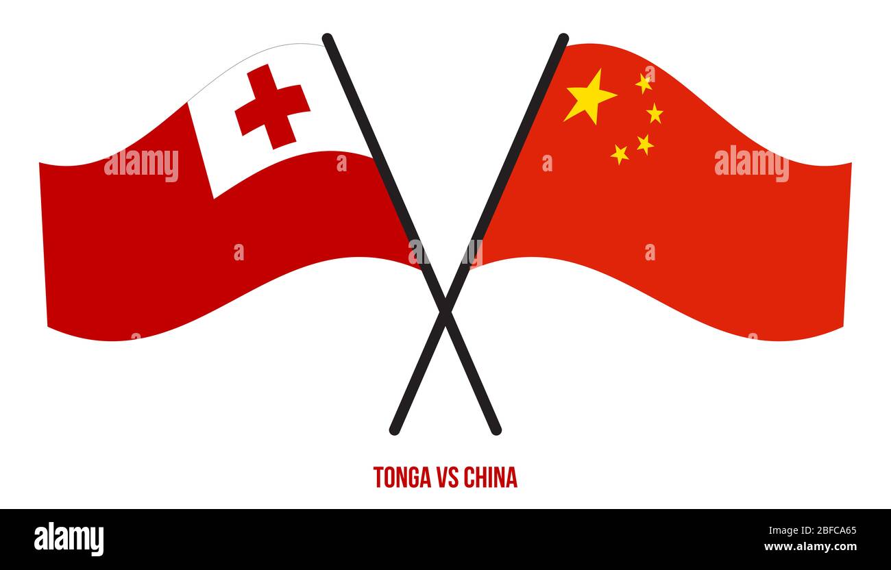 Tonga and China Flags Crossed And Waving Flat Style. Official ...