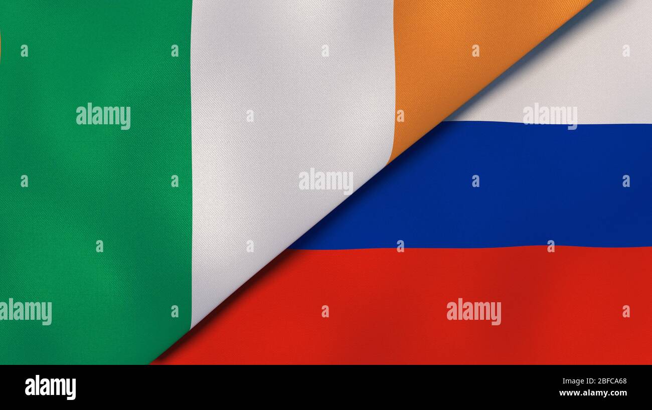 Two states flags of Ireland and Russia. High quality business ...