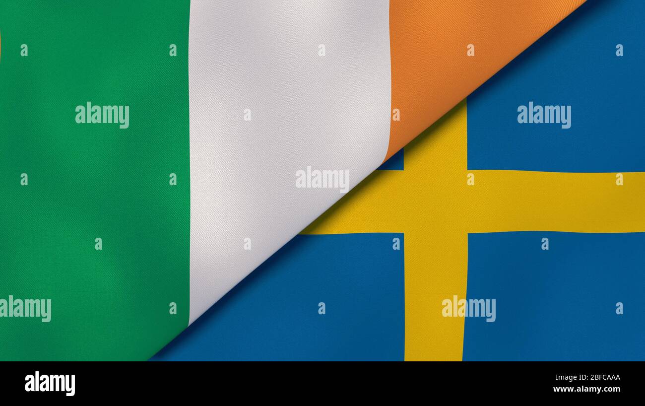 Two states flags of Ireland and Sweden. High quality business ...