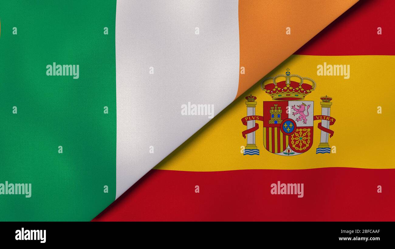 Two states flags of Ireland and Spain. High quality business background ...