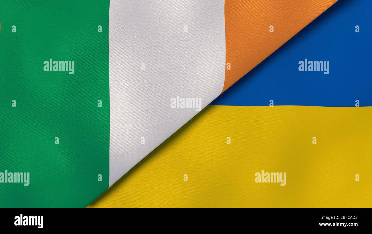 Two states flags of Ireland and Ukraine. High quality business ...
