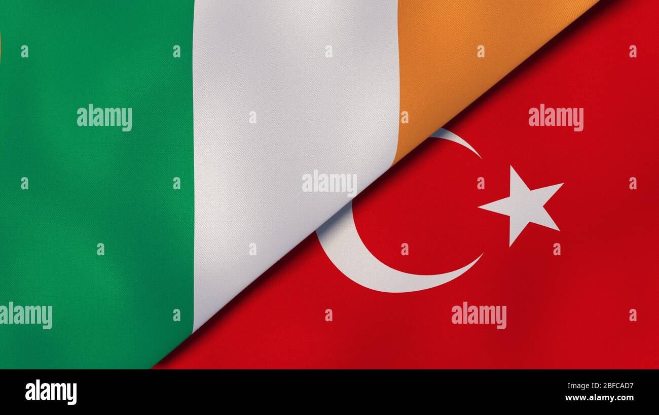Two states flags of Ireland and Turkey. High quality business ...