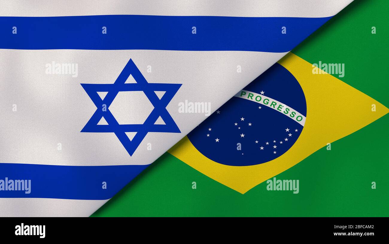 Two states flags of Israel and Brazil. High quality business background ...