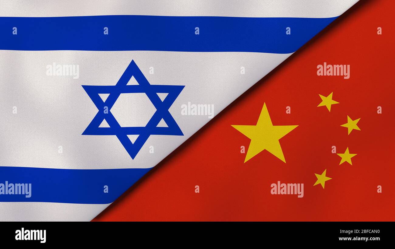 Two states flags of Israel and China. High quality business background ...