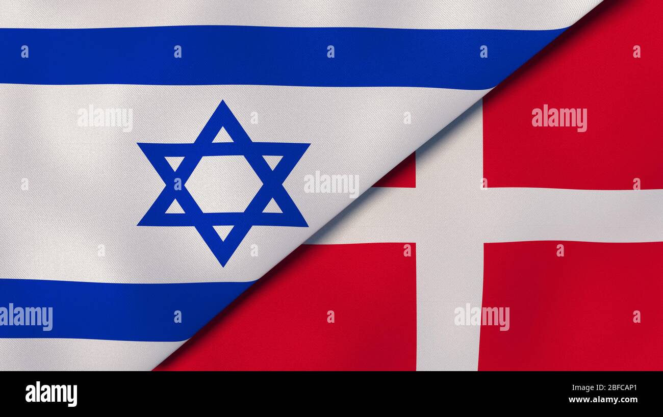 Two states flags of Israel and Denmark. High quality business ...