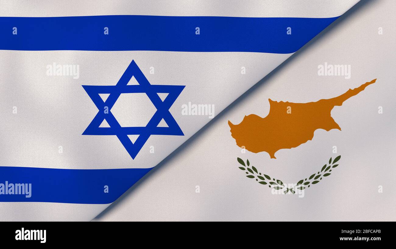Two states flags of Israel and Cyprus. High quality business background ...