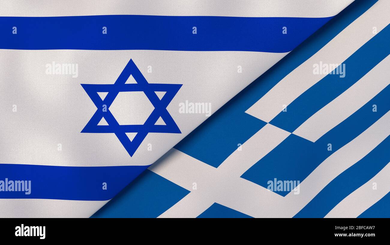 Two states flags of Israel and Greece. High quality business background ...