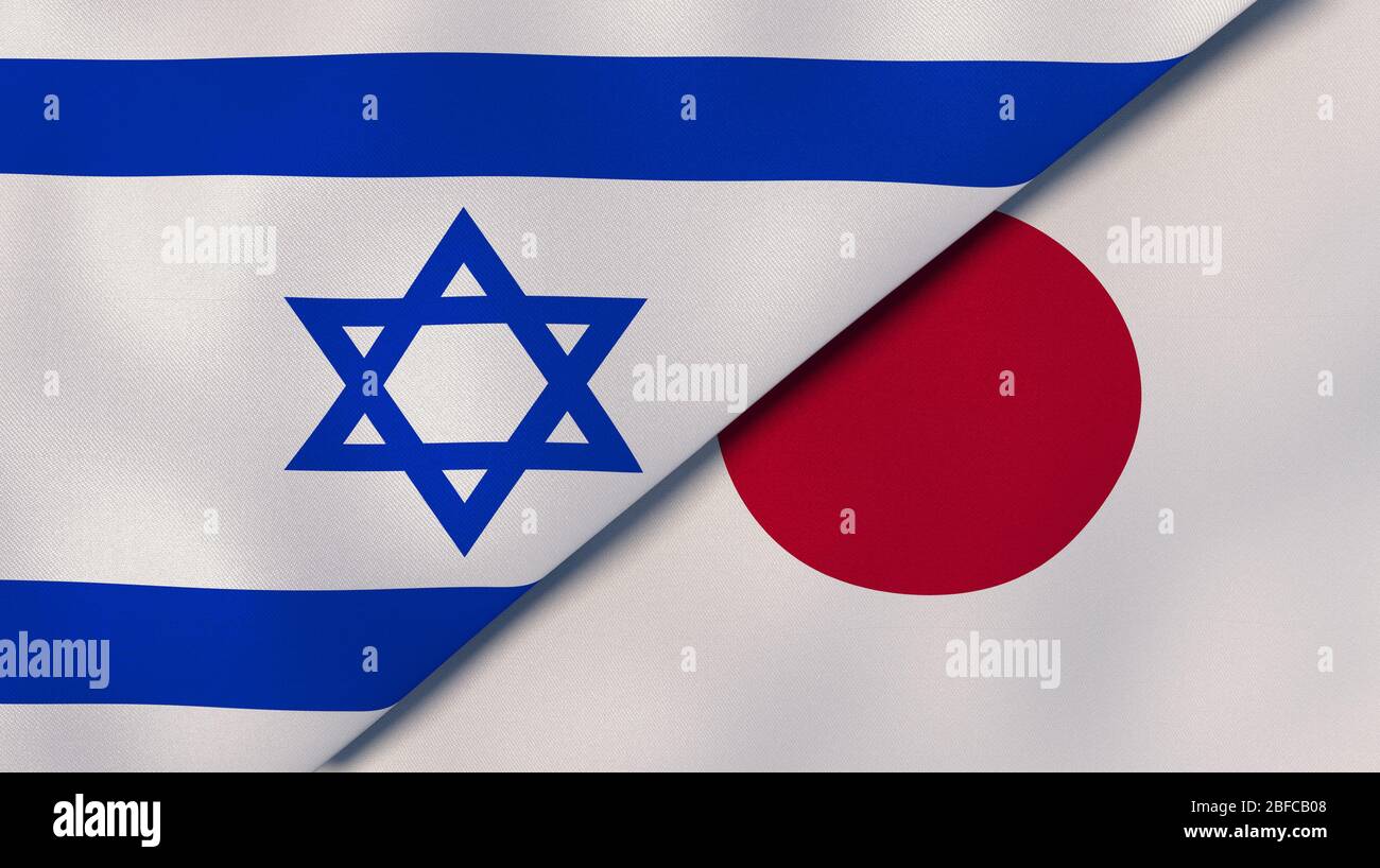 Two states flags of Israel and Japan. High quality business background ...