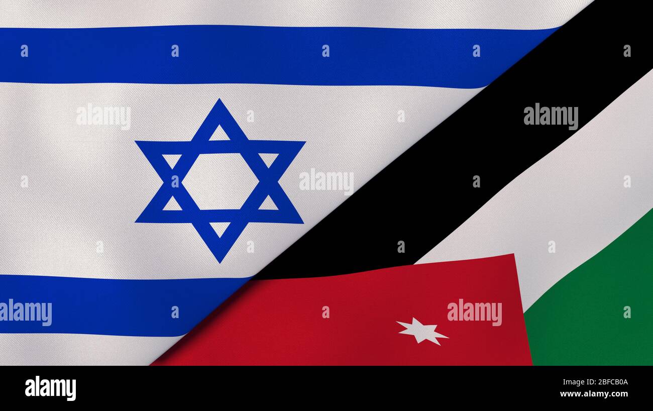 Two states flags of Israel and Jordan. High quality business background ...