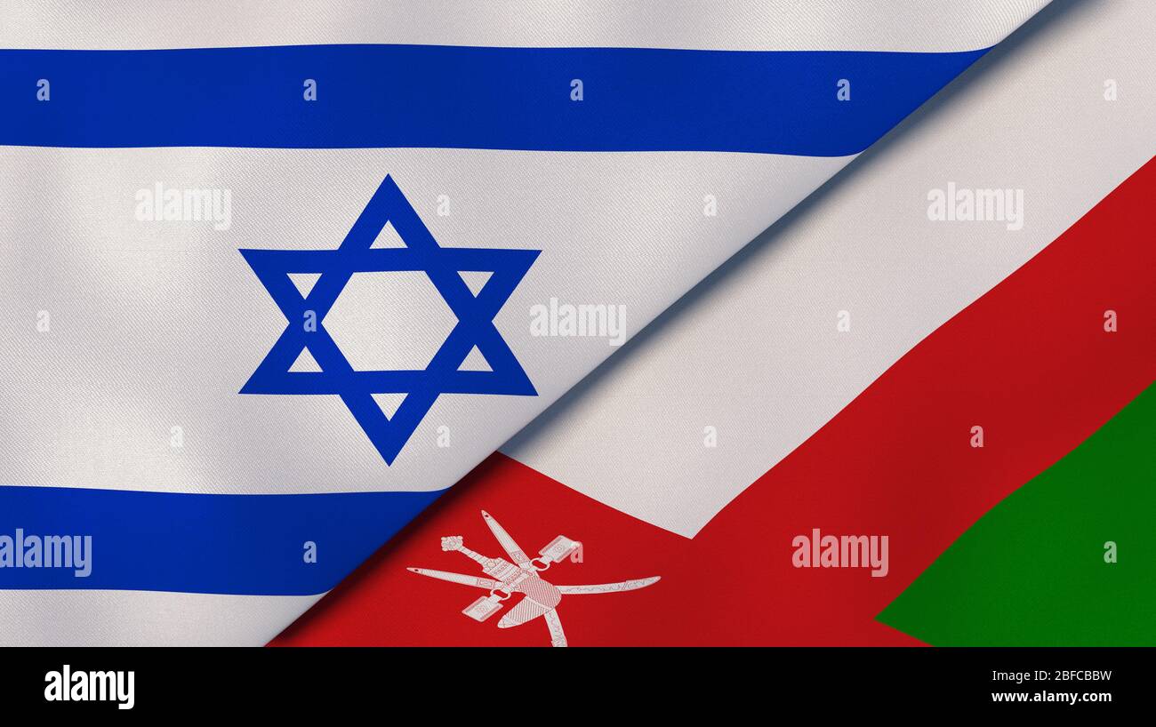 Two states flags of Israel and Oman. High quality business background ...