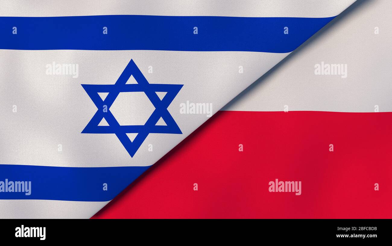 Two states flags of Israel and Poland. High quality business background ...