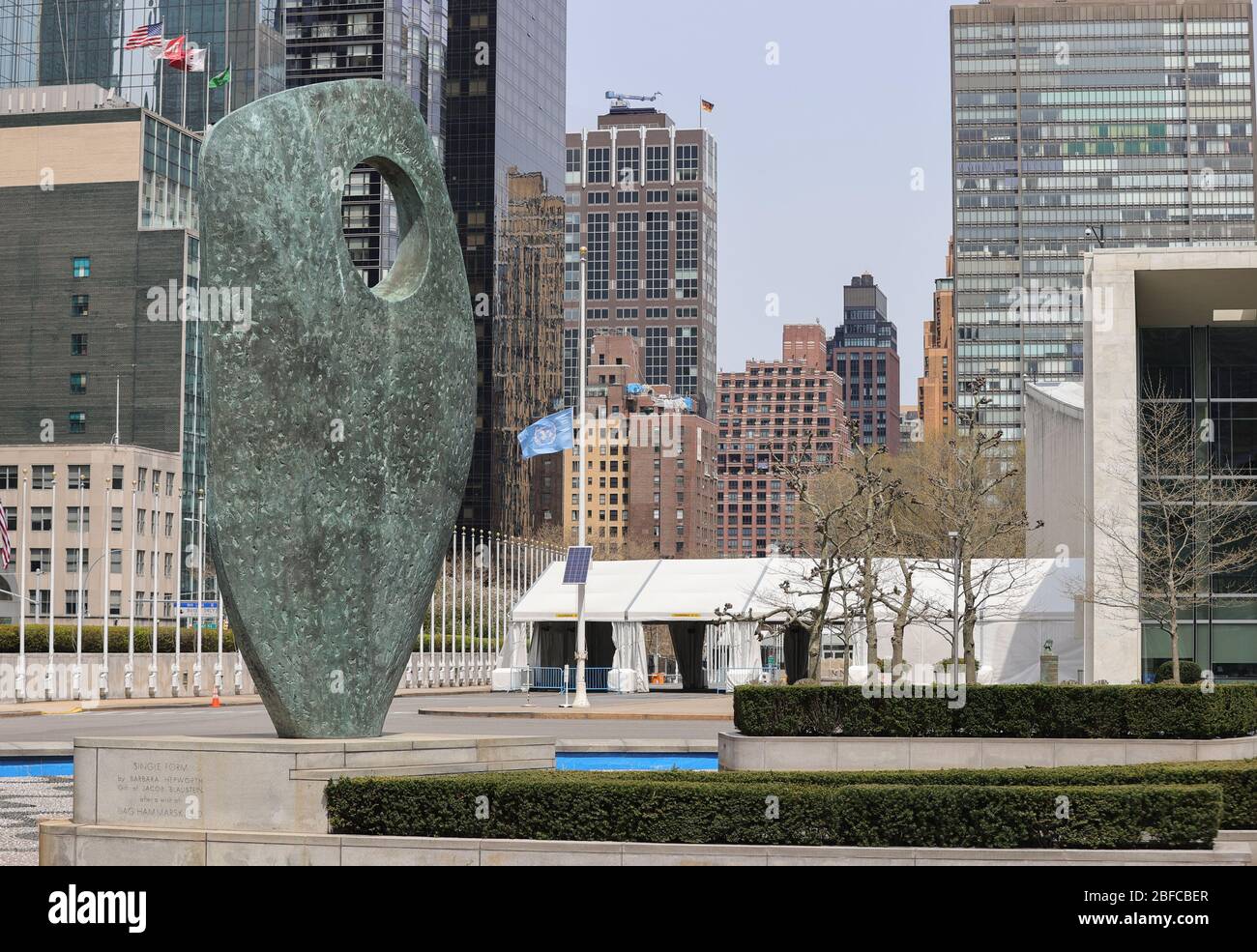 United Nations, New York, USA, April 17, 2020 - A view of the UN Flag ...
