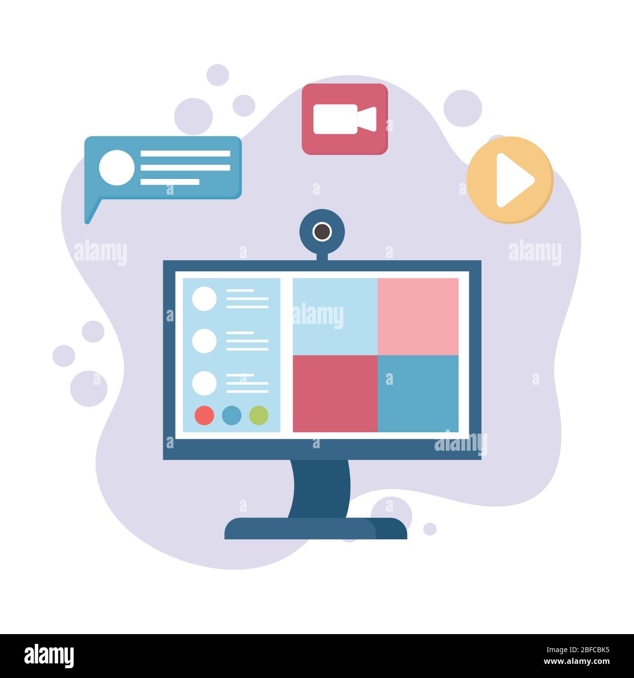 meeting online, computer monitor speech bubble video camera vector ...