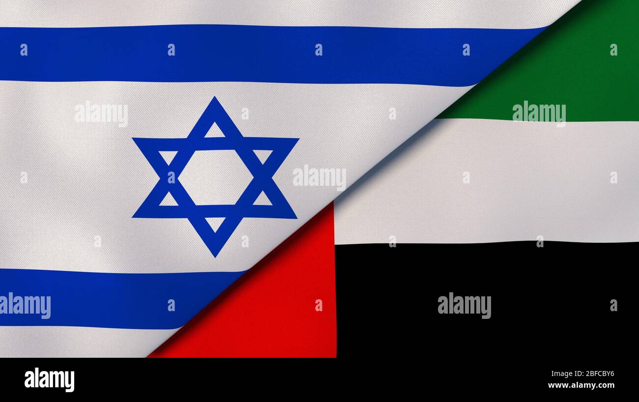 Two states flags of Israel and United Arab Emirates. High quality ...