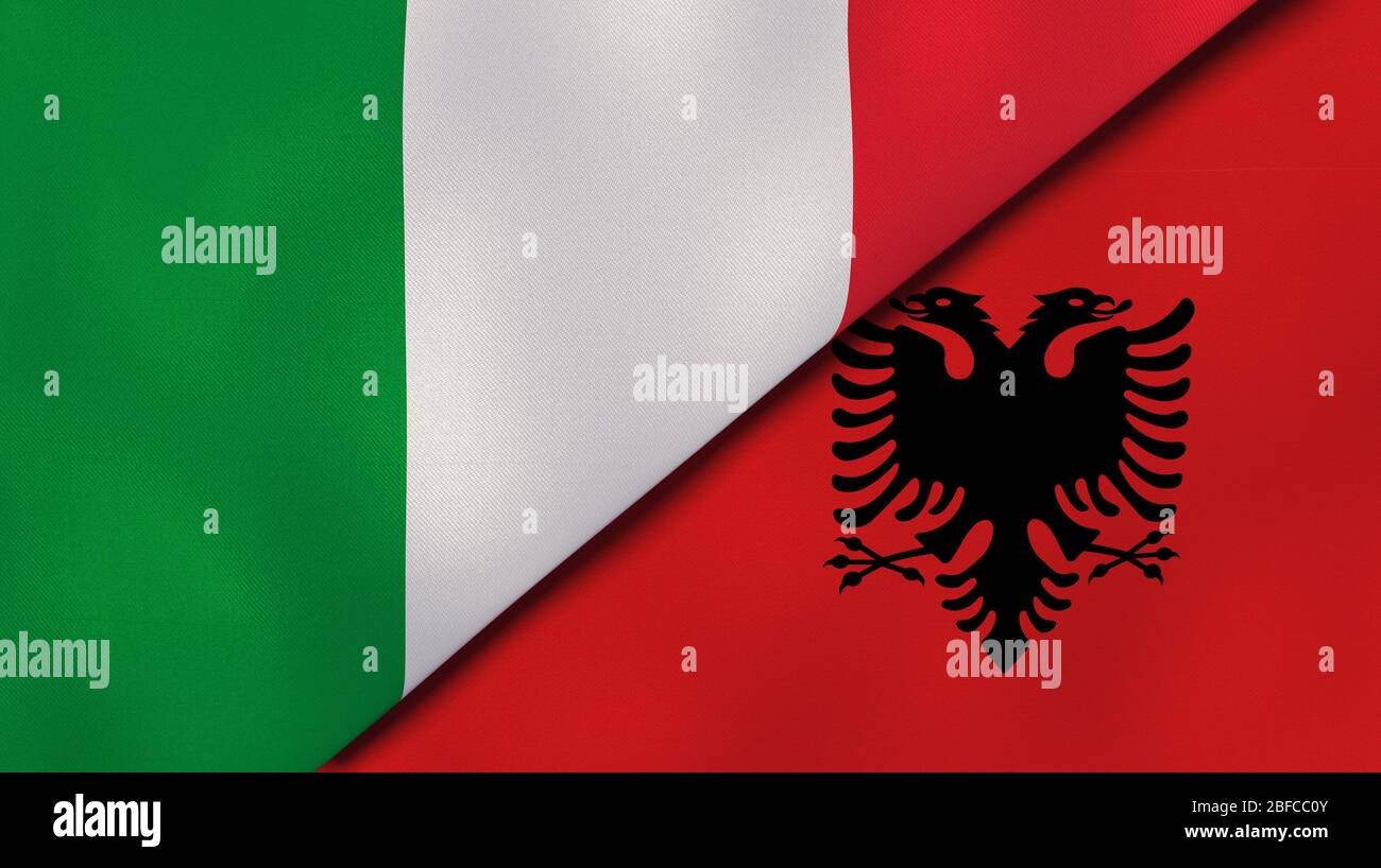 Two states flags of Italy and Albania. High quality business background ...