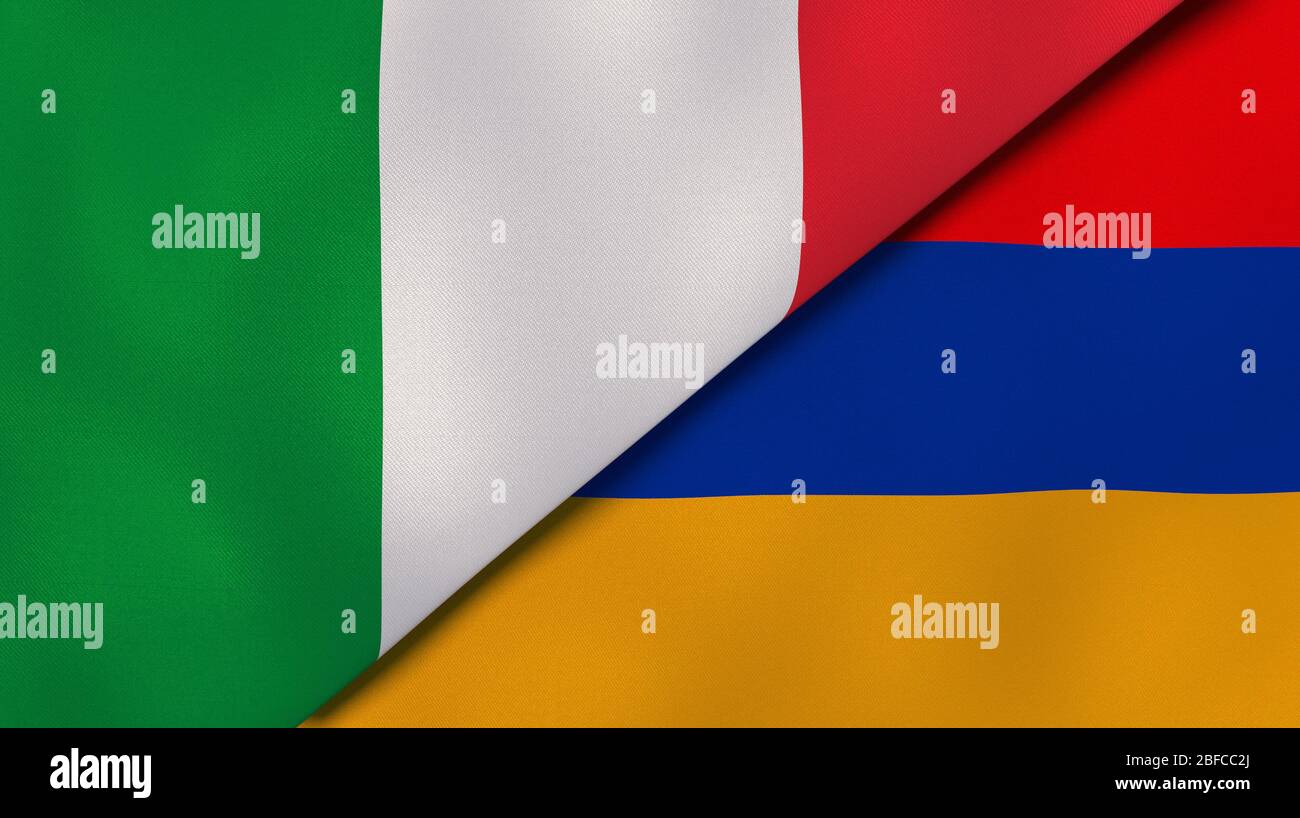 Two states flags of Italy and Armenia. High quality business background ...