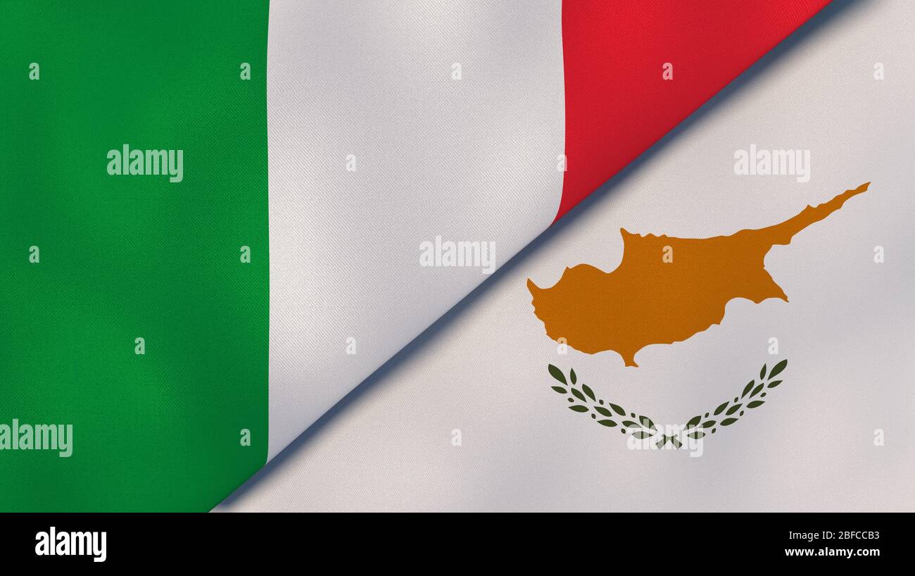 Two states flags of Italy and Cyprus. High quality business background ...