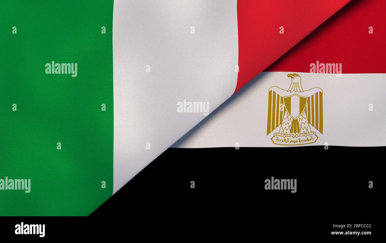 Two states flags of Italy and Egypt. High quality business background ...