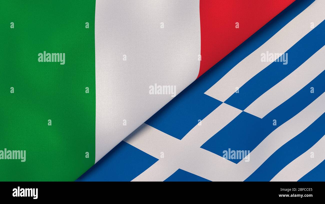 Two states flags of Italy and Greece. High quality business background ...