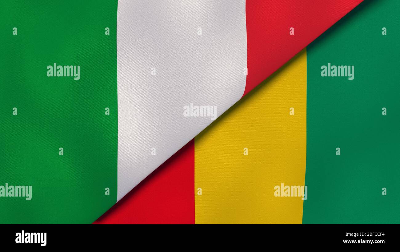 Two states flags of Italy and Guinea. High quality business background ...