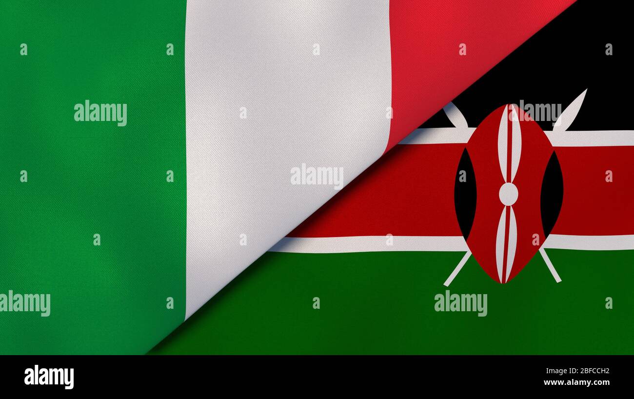 Two states flags of Italy and Kenya. High quality business background ...