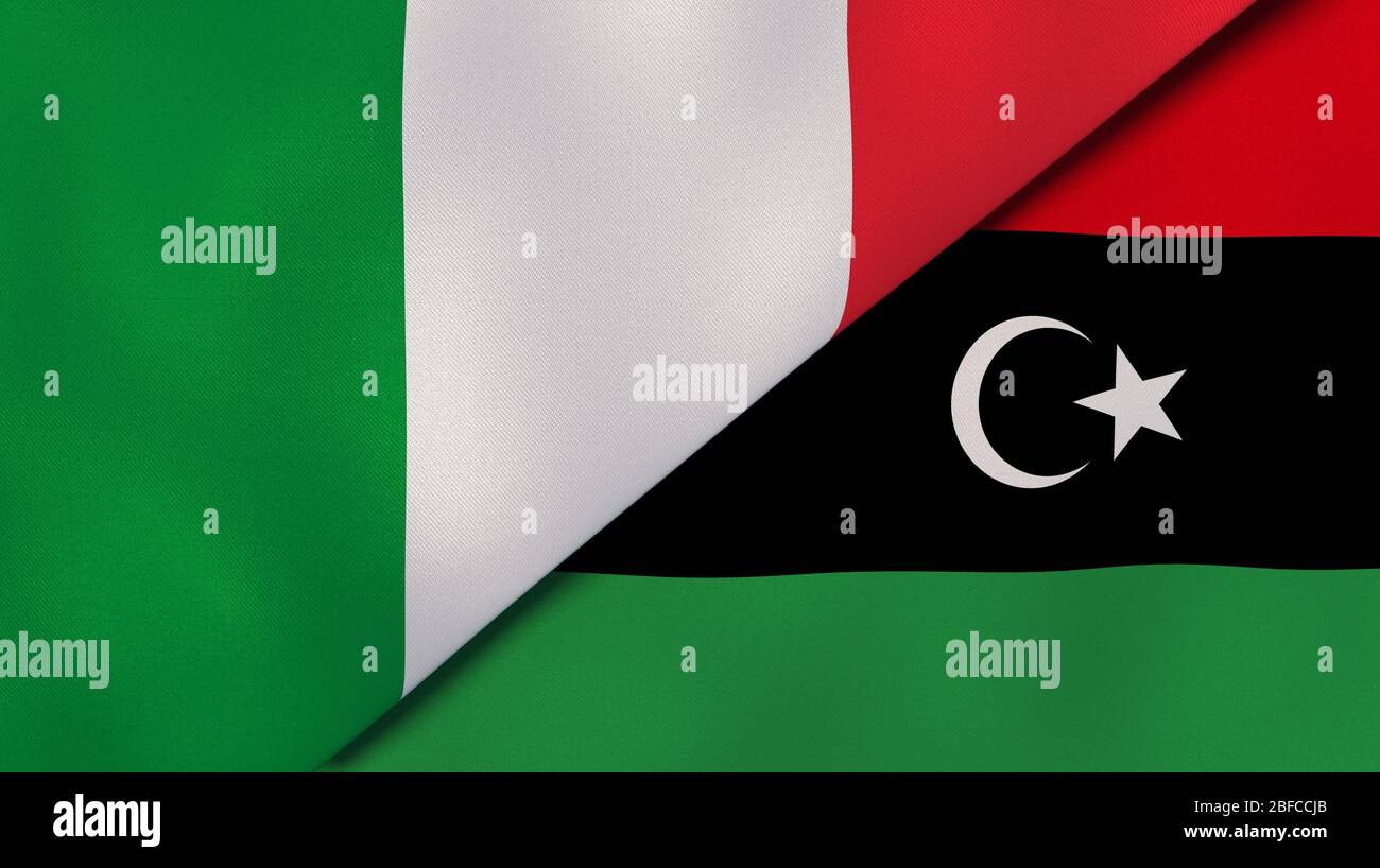 Two states flags of Italy and Libya. High quality business background ...