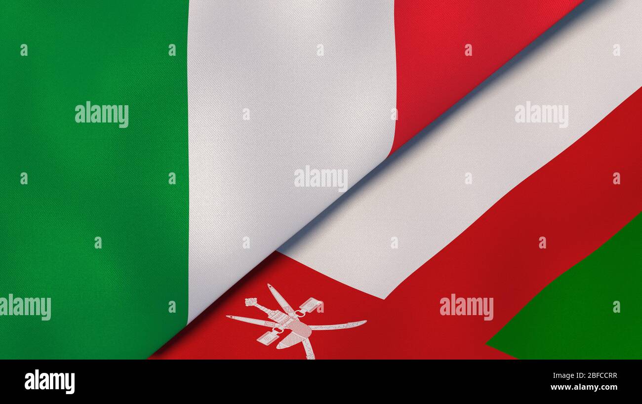 Two states flags of Italy and Oman. High quality business background ...