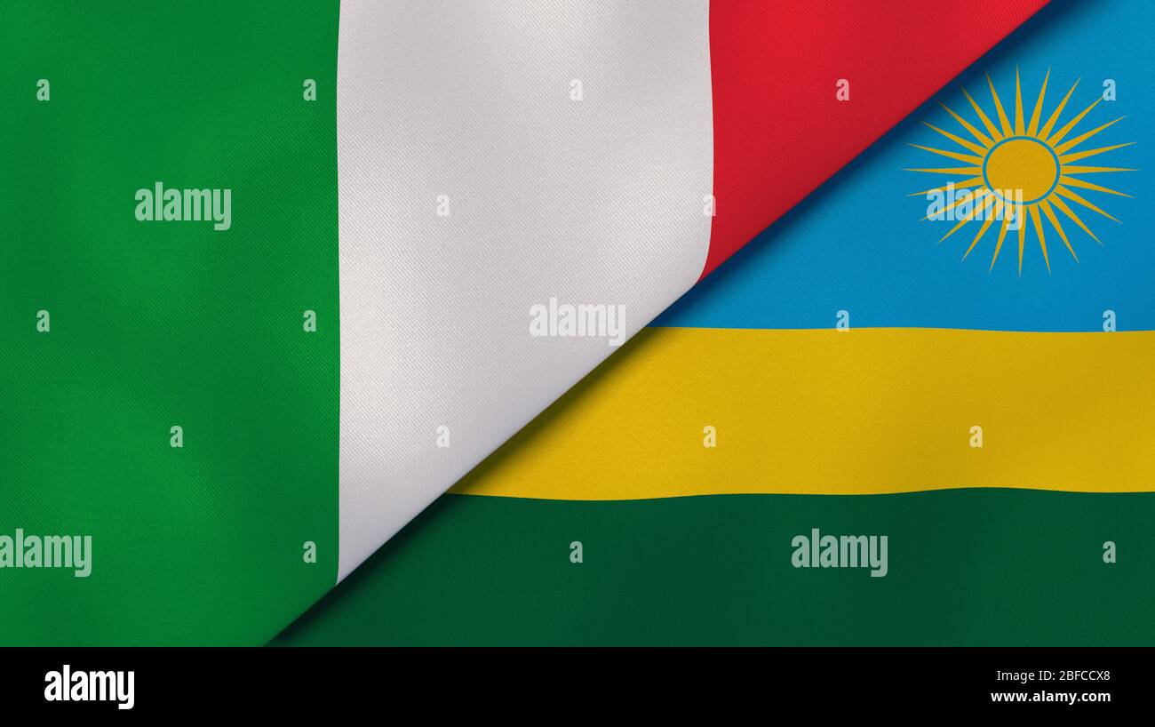 Two states flags of Italy and Rwanda. High quality business background ...