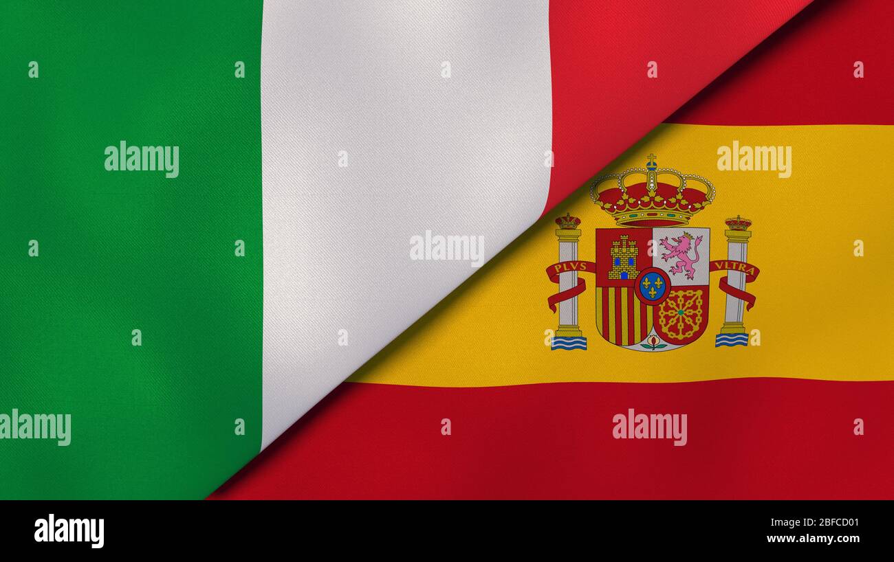 Two states flags of Italy and Spain. High quality business background ...