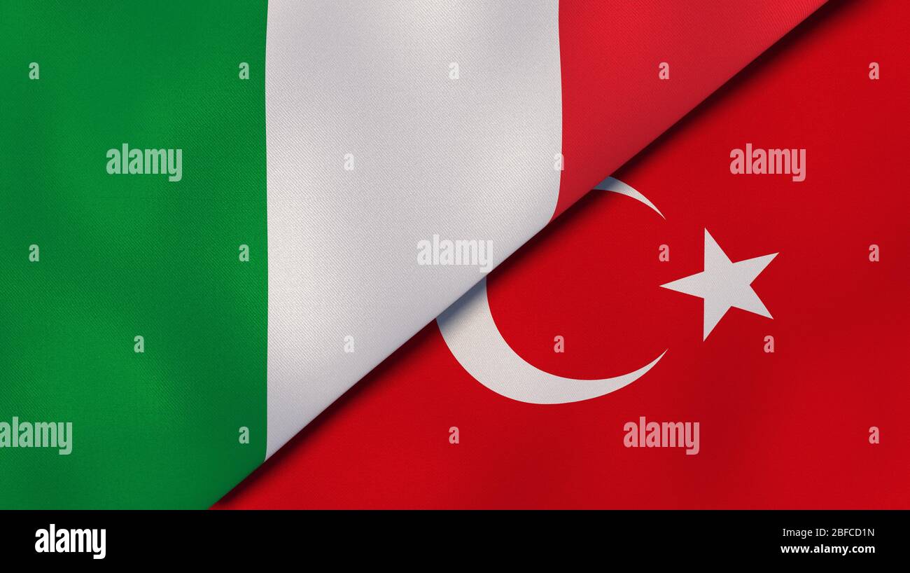 Two states flags of Italy and Turkey. High quality business background ...