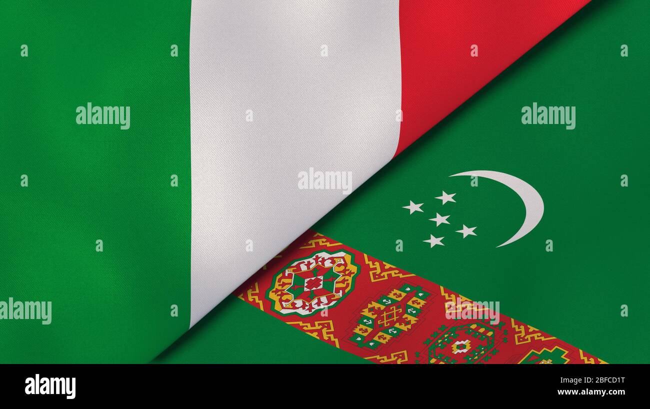 Two states flags of Italy and Turkmenistan. High quality business ...
