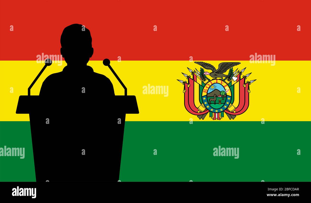 Orator Speaking From Tribune Bolivia Flag Background. Public Speaker ...