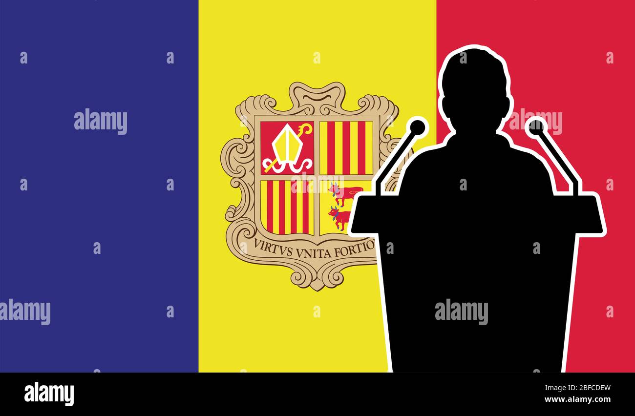 Orator Speaking From Tribune Andorra Flag Background. Public Speaker ...