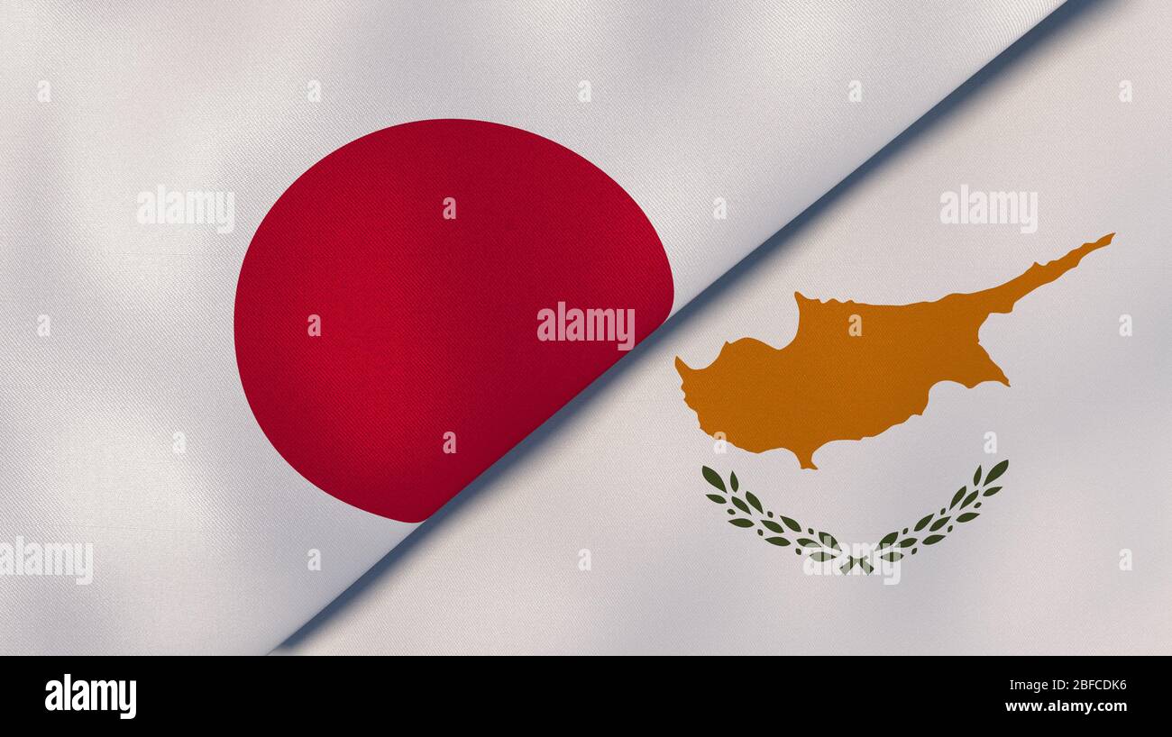 Two states flags of Japan and Cyprus. High quality business background ...