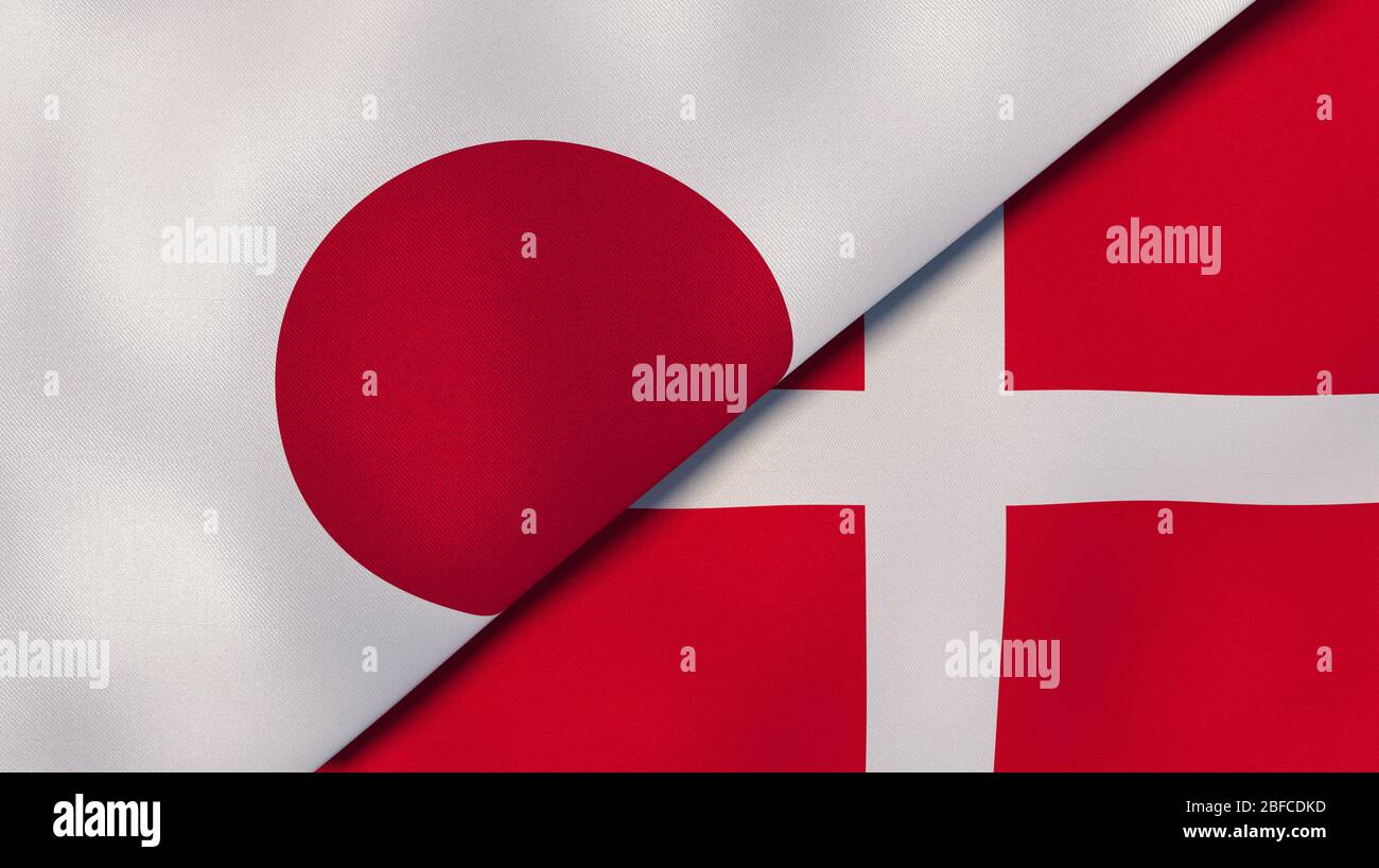 Two states flags of Japan and Denmark. High quality business background ...