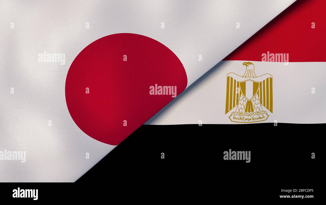 Two states flags of Japan and Egypt. High quality business background ...