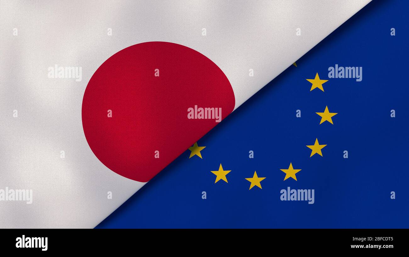Two states flags of Japan and European Union. High quality business ...