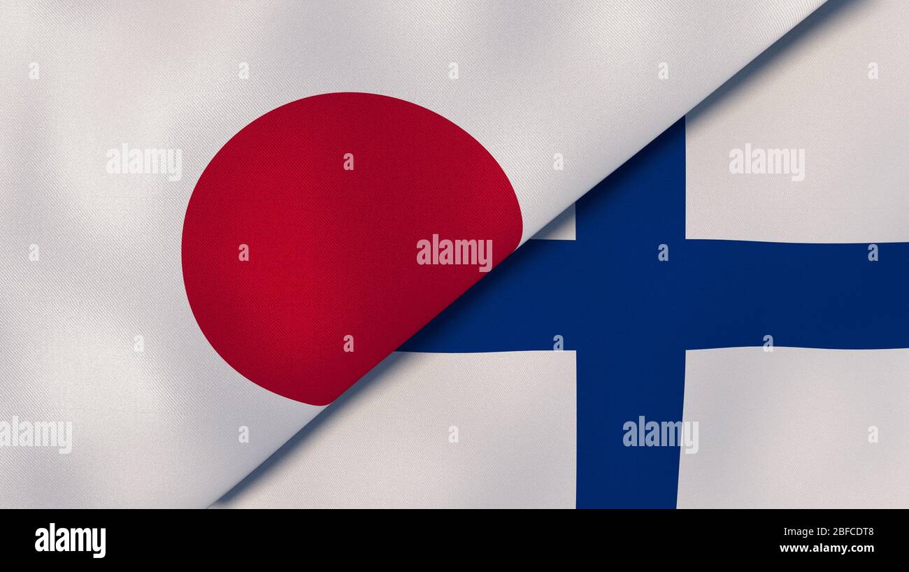 Two states flags of Japan and Finland. High quality business background ...