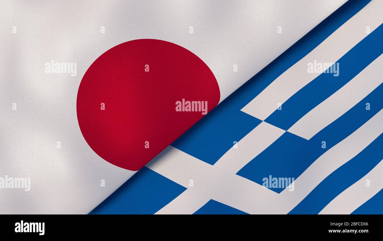 Two states flags of Japan and Greece. High quality business background ...