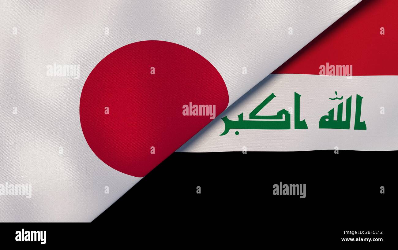 Two states flags of Japan and Iraq. High quality business background ...