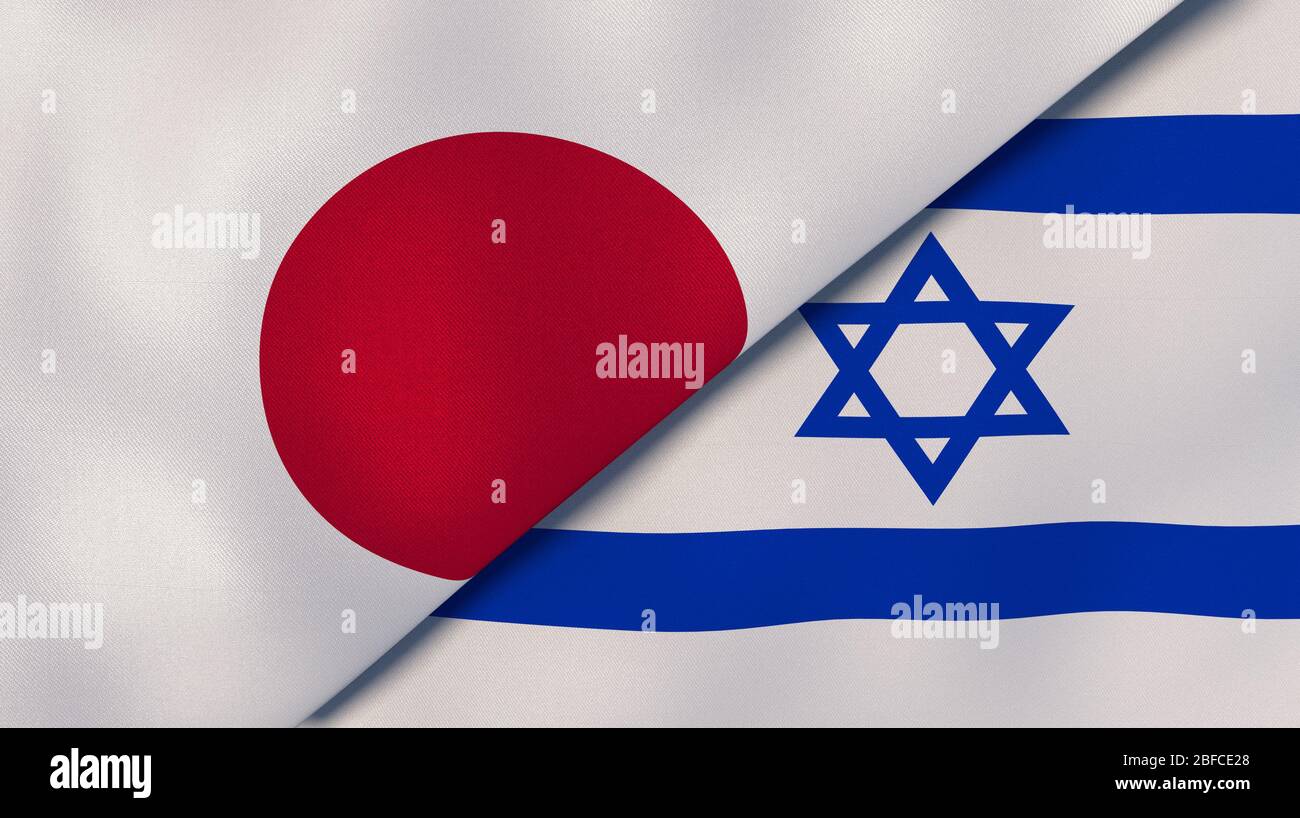Two states flags of Japan and Israel. High quality business background ...