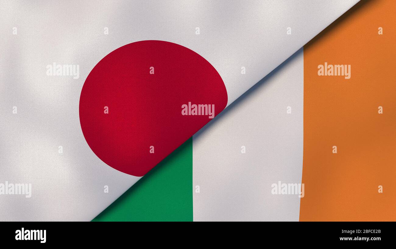 Two states flags of Japan and Ireland. High quality business background ...